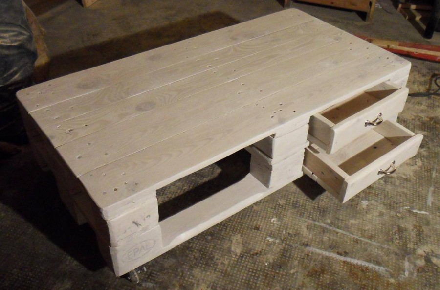Pallet Couch Table 2: two floors, improved drawer slides - Pallet Furniture